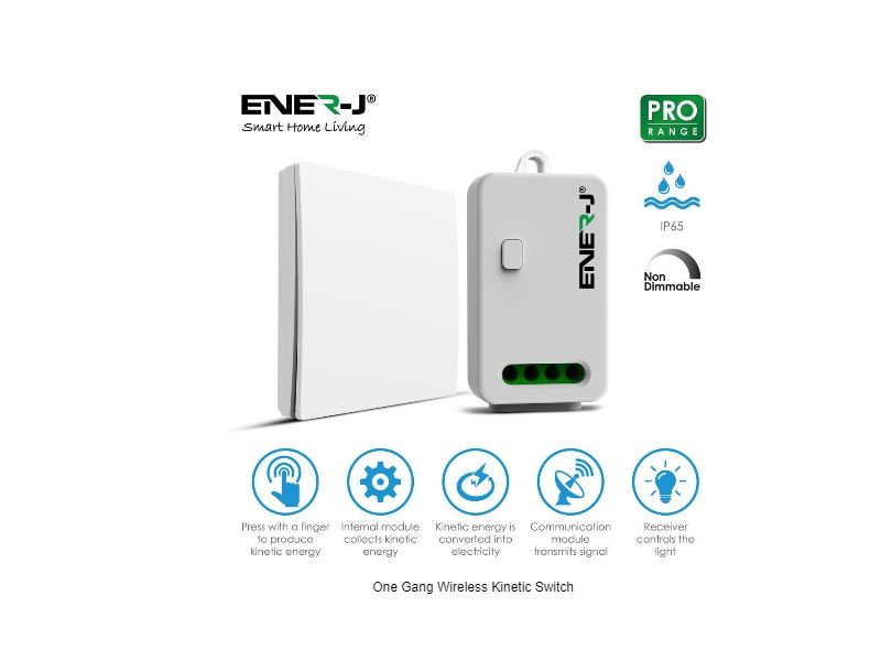 One Gang Wireless Kinetic Light Switch | 500W Non-Dimmable Bundle Kit